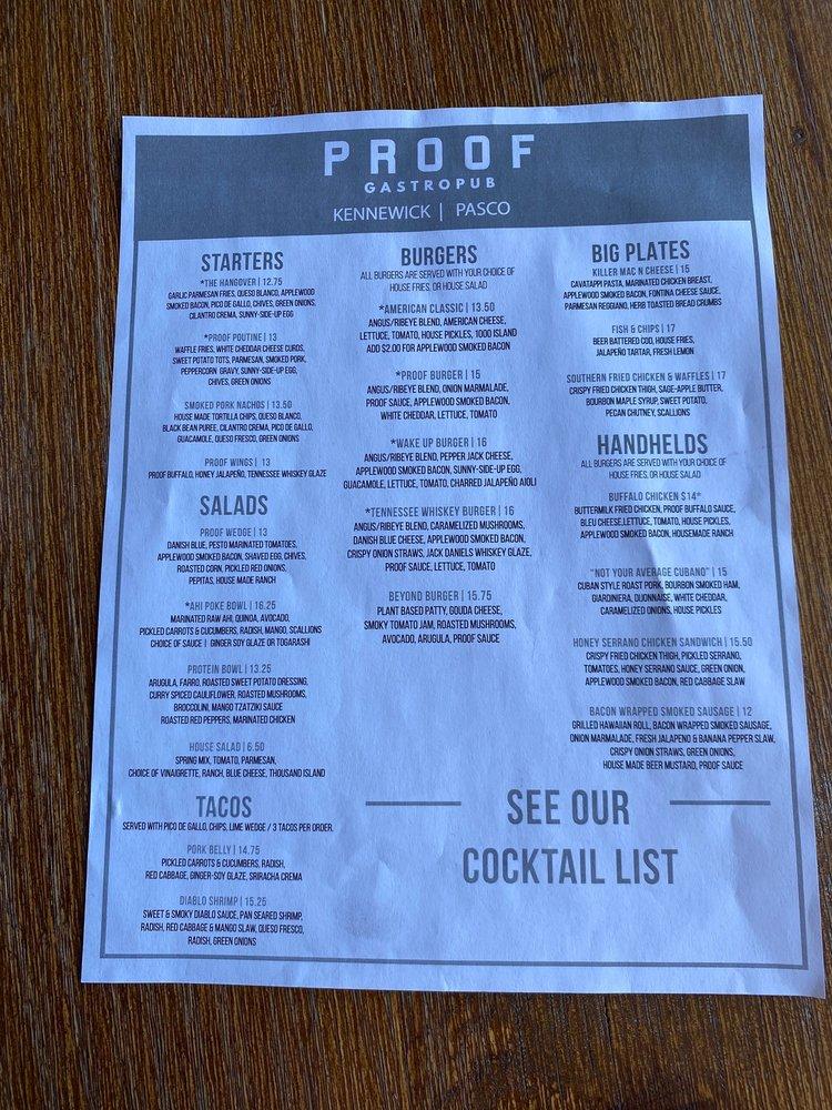 Menu at The Juice Box pub & bar, Pasco