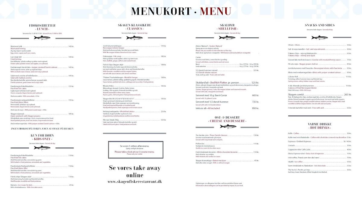 Menu at Skagen Fiskerestaurant Illum ROOFTOP, Copenhagen
