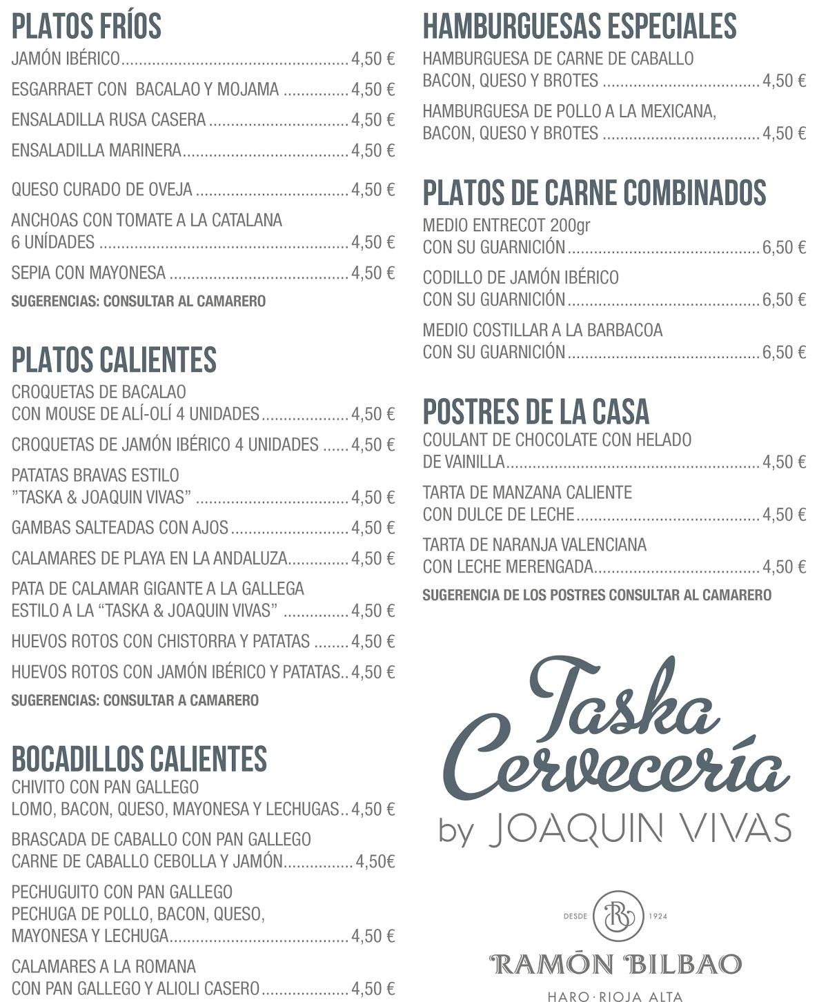 Menu at Taska - Cervecería by Joaquín Vivas pub & bar, Valencia