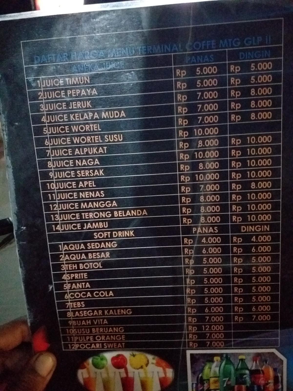 Menu at Terminal Coffee restaurant, Bireuen