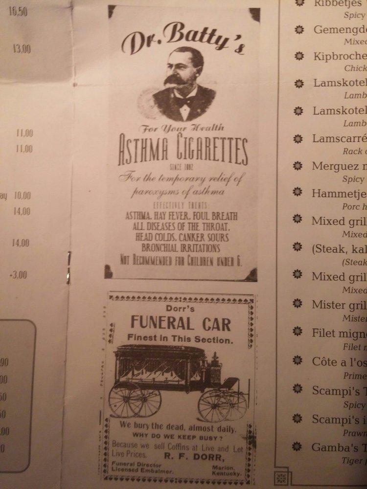 Menu at The Hobbit, Bruges