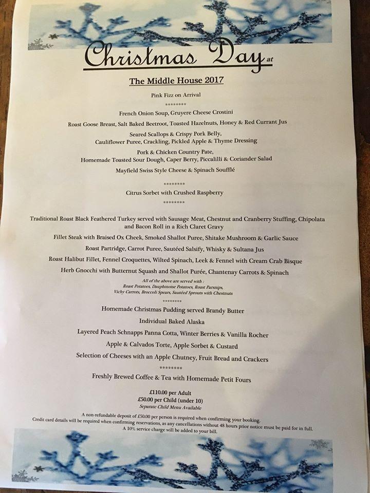 Menu at The Middle House pub & bar, Mayfield