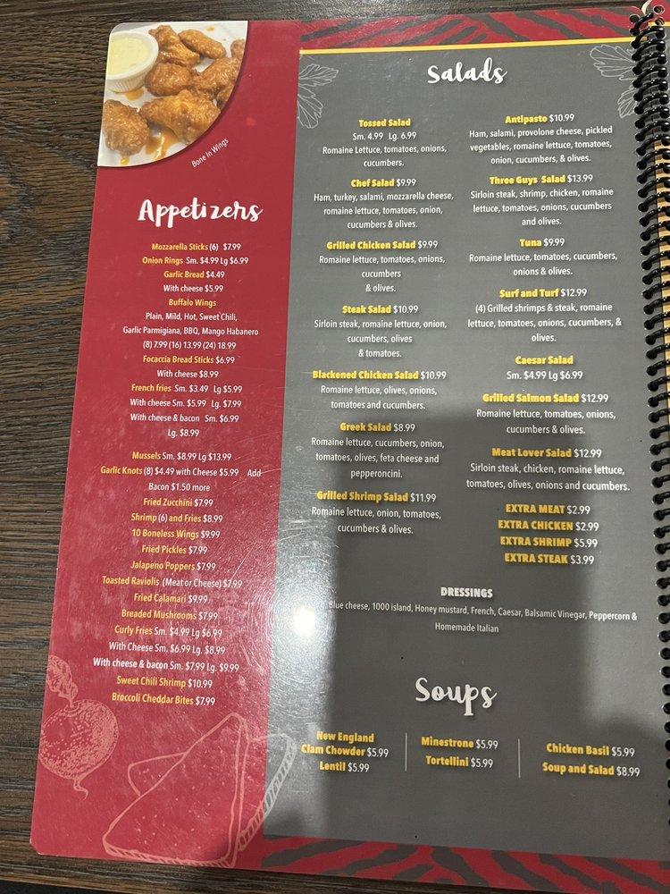 Menu at Three Guys Italian Restaurant, Franklin