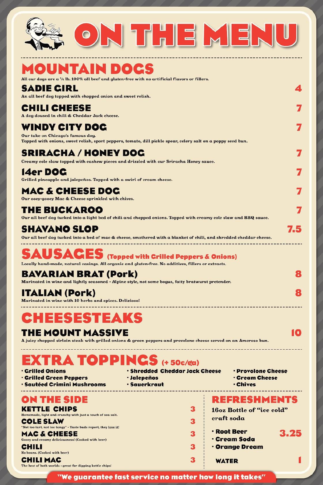 Menu at 14ers Wieners restaurant, Salida
