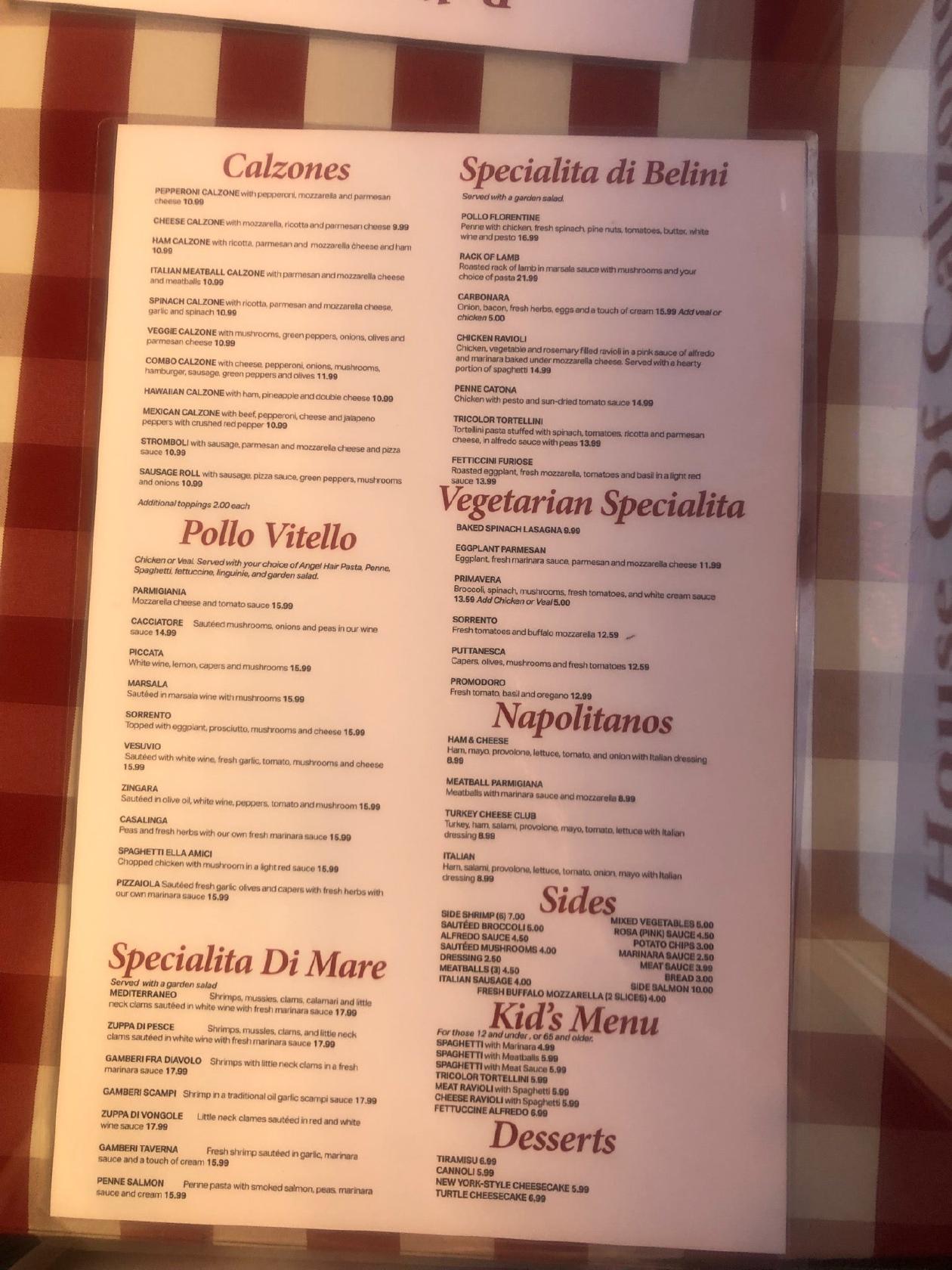 Menu at Melini Cucina Italian Restaurant, Portsmouth, 603 Chillicothe St