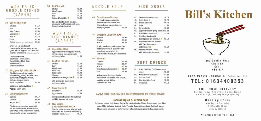 Menu at Bill's Kitchen fast food, Chatham