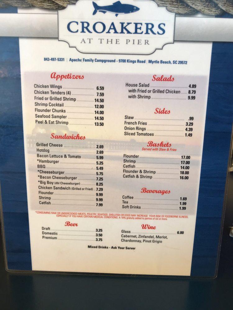 Menu at Groupers At The Pier restaurant, Myrtle Beach