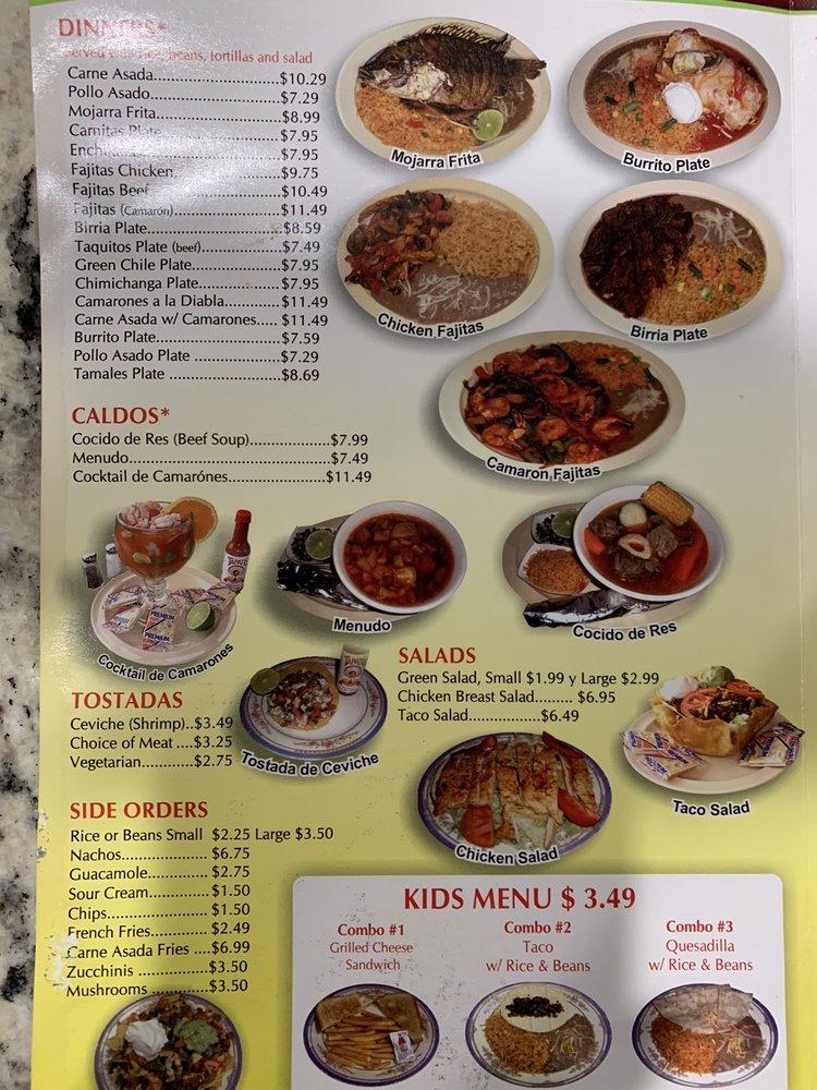 Menu at Don Pedro restaurant, Camas