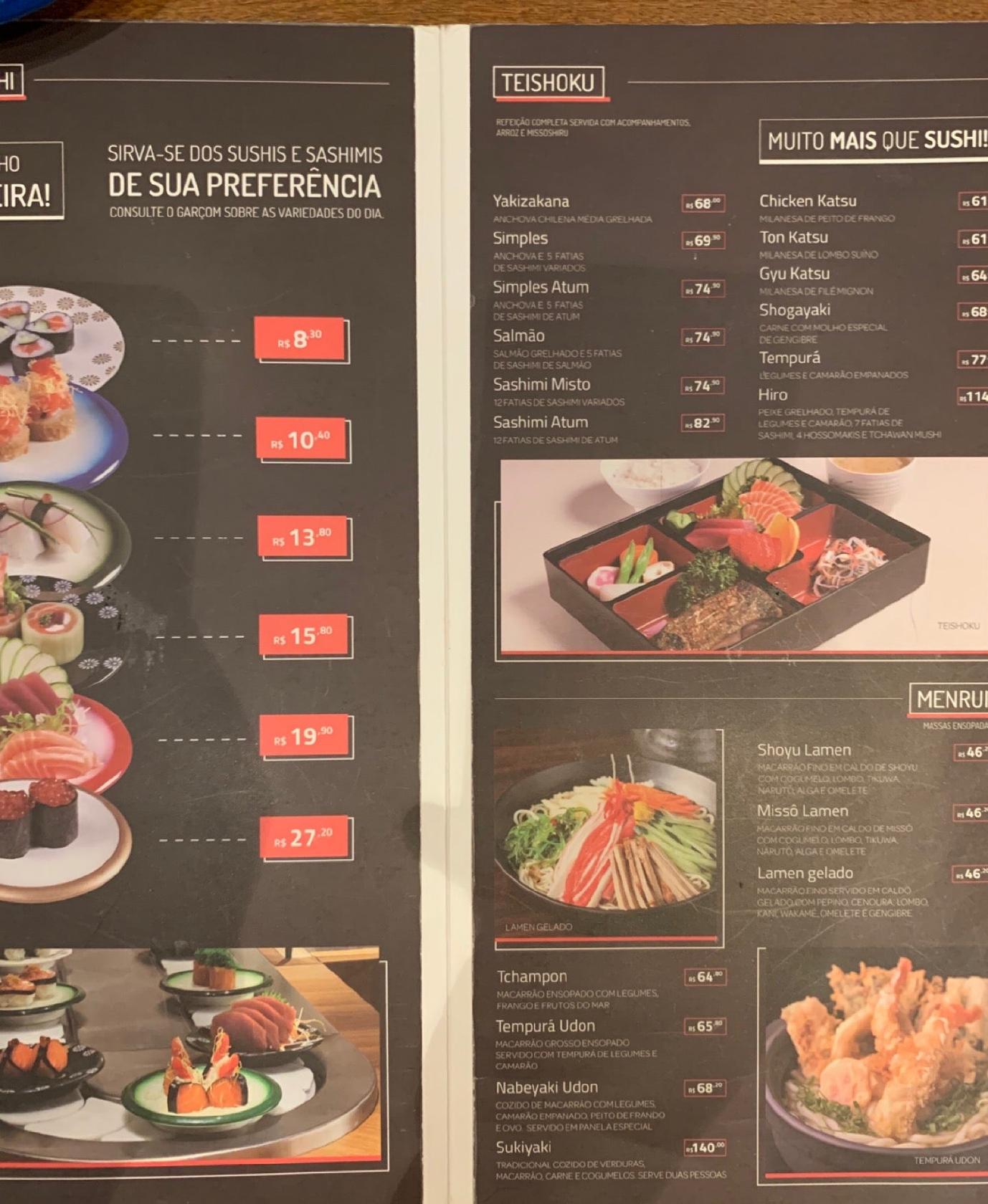 Menu at Hiro restaurant, São Paulo, Shopping Cidade São Paulo