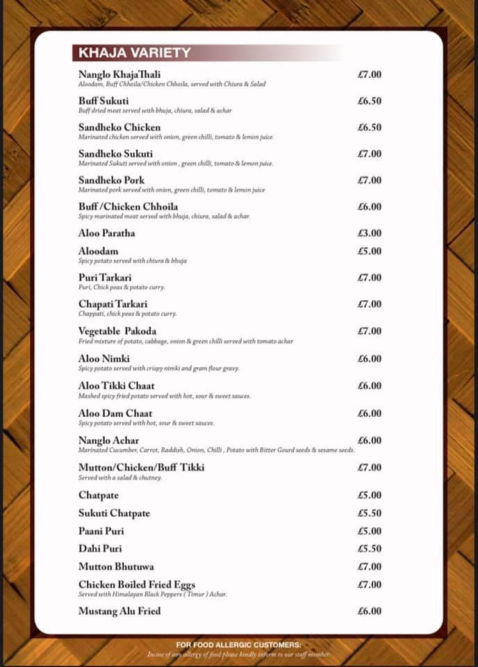 Menu at Nanglo Cafe & Restaurant, Aldershot