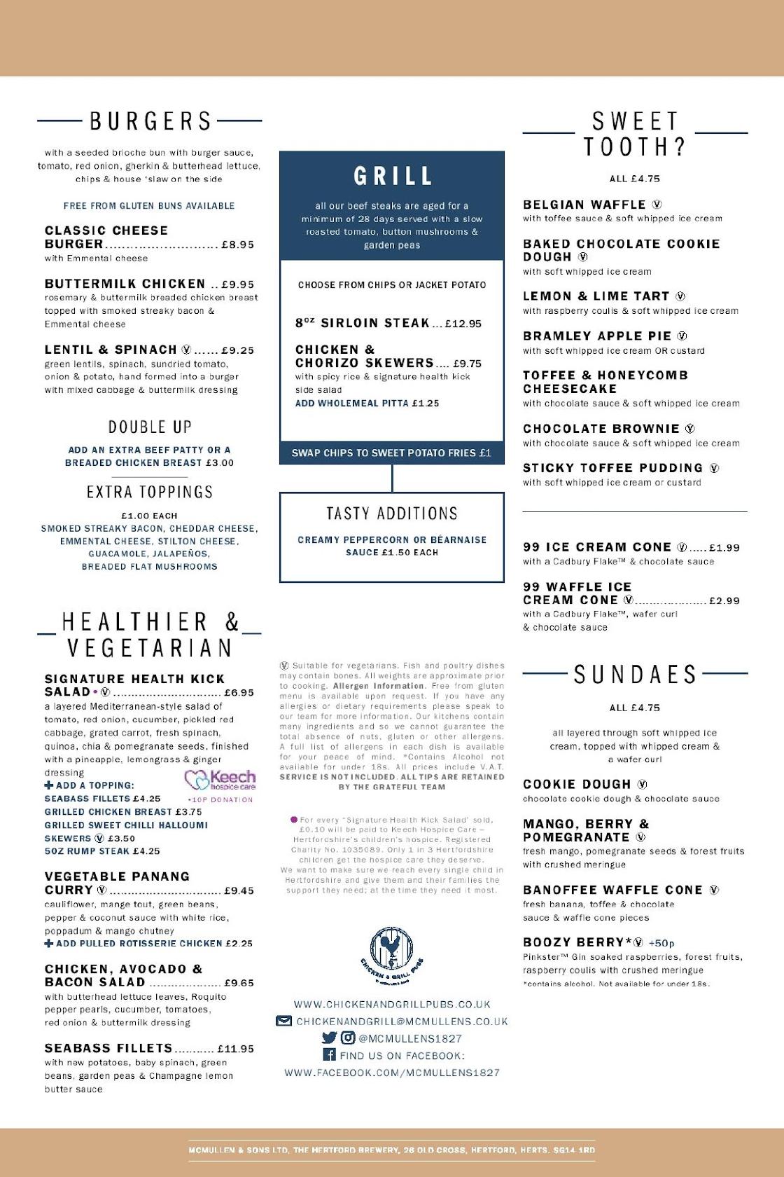 Menu at Prince George pub & bar, Milton Keynes