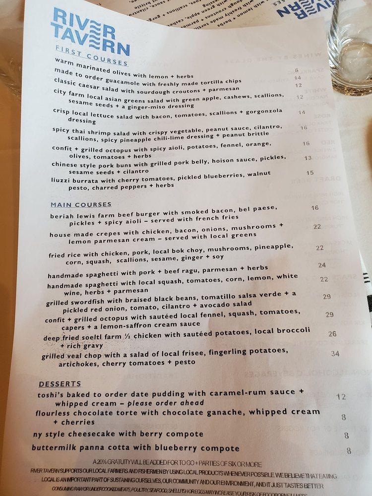 Menu at River Tavern restaurant, Chester