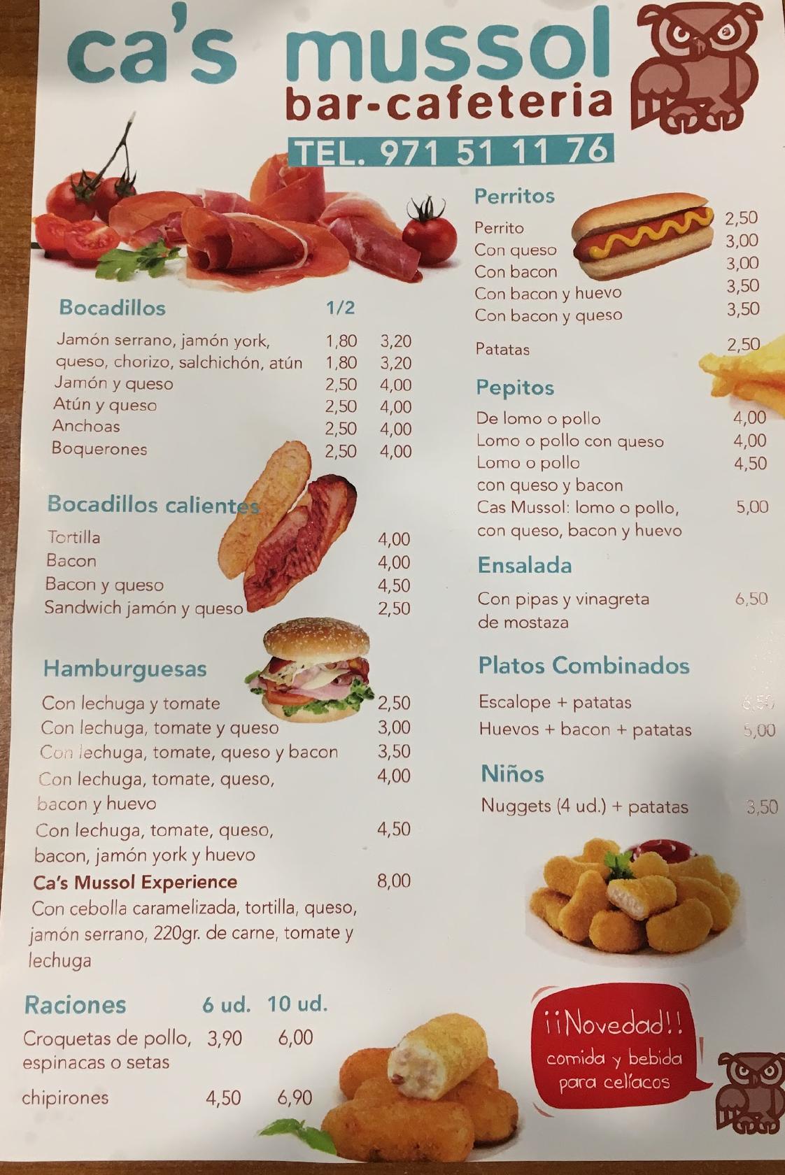 Menu at Cas Mussol cafe, Binissalem