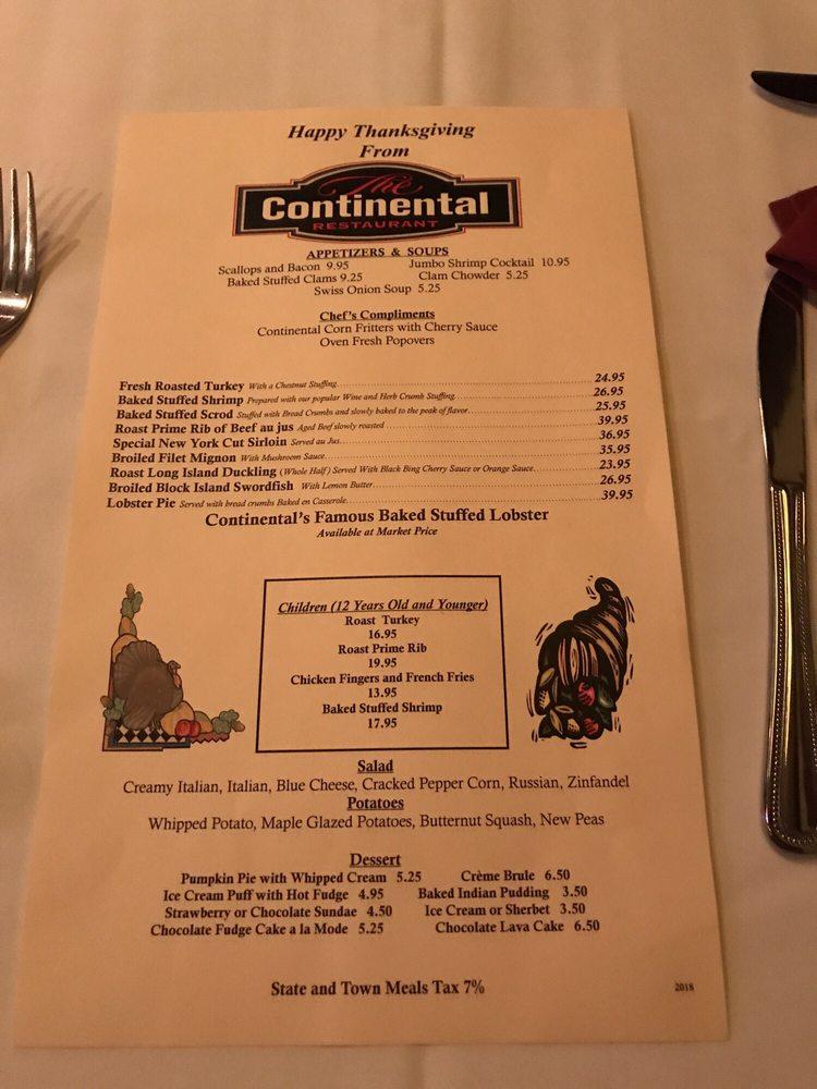 Menu at Continental Restaurant, Saugus