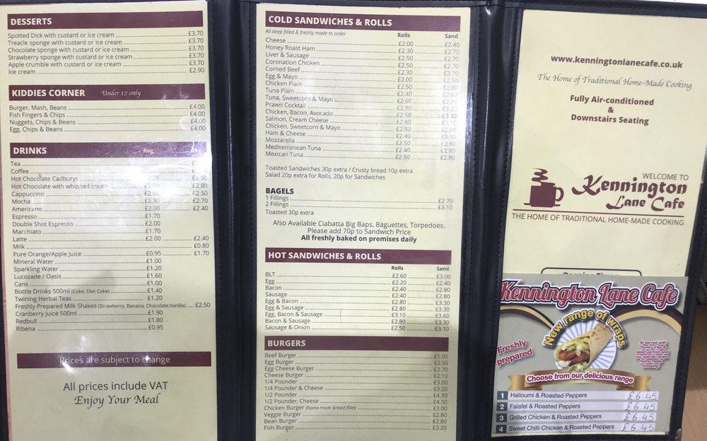 Menu at Kennington Lane Kebab cafe, London