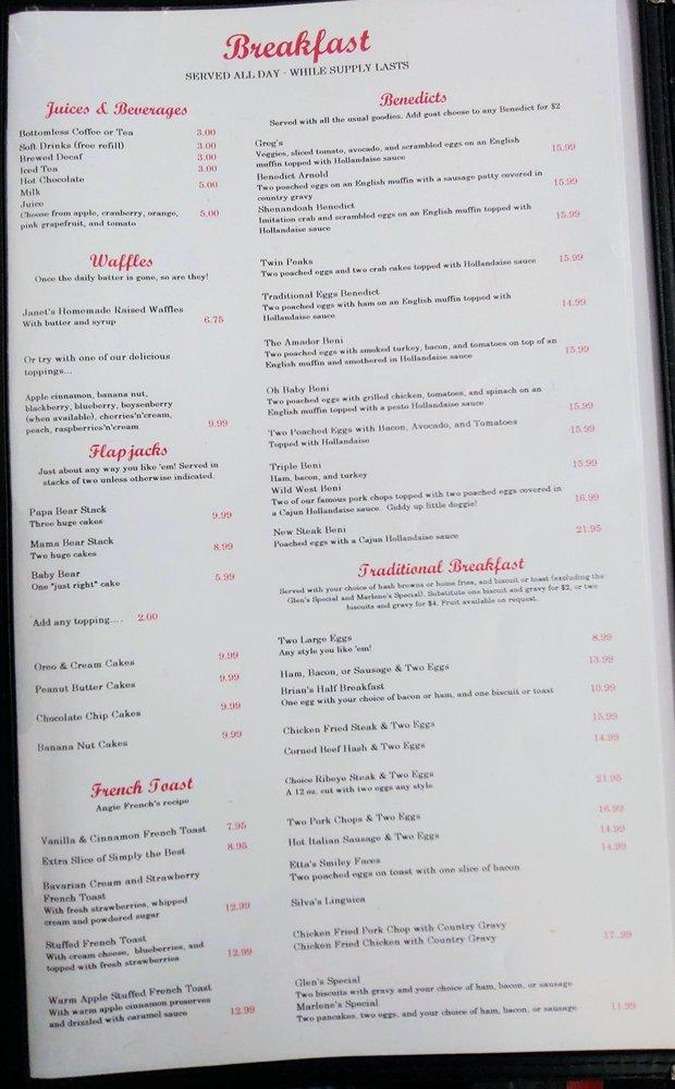 Menu at Marlene & Glen's Diner restaurant, Plymouth