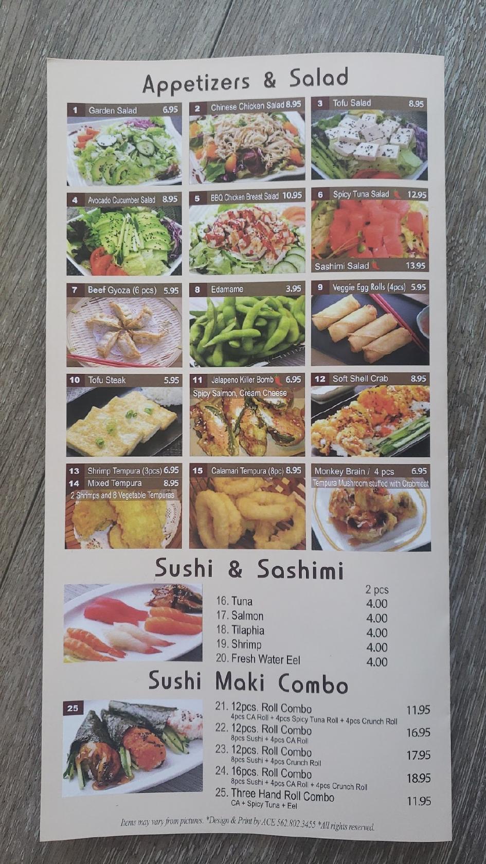 Menu at Maui Sushi & Teriyaki restaurant, Downey