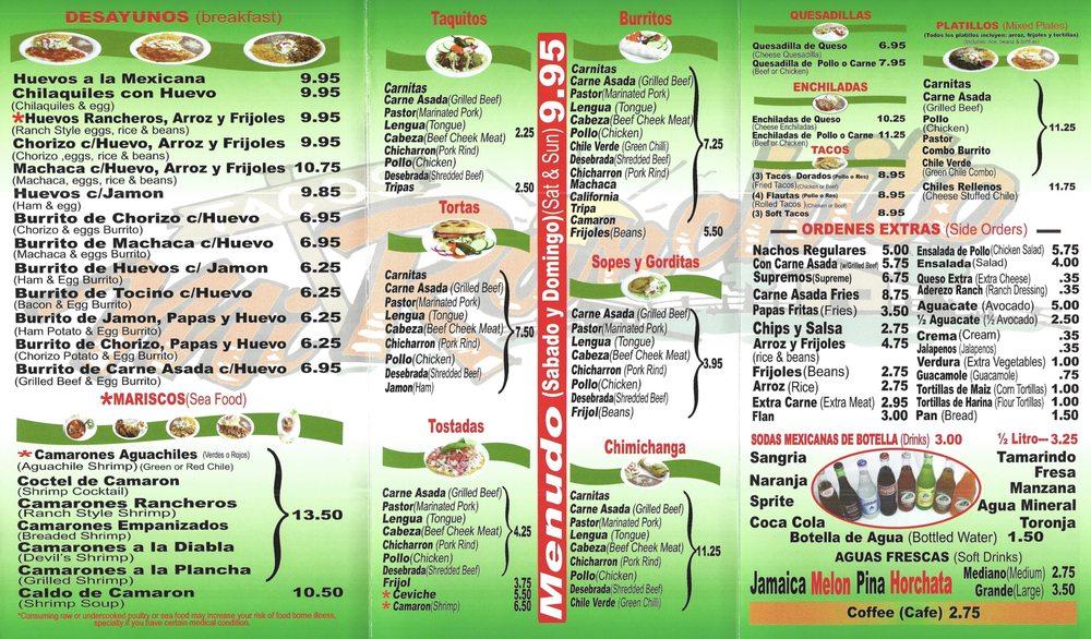 Menu at Tacos Mi Ranchito restaurant, Phoenix, N 83rd Ave