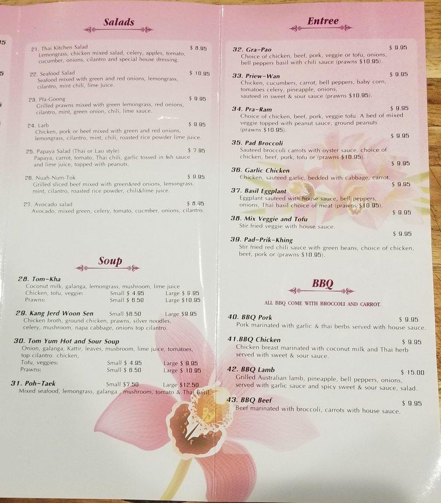 Menu at Thai Kitchen restaurant, Lodi
