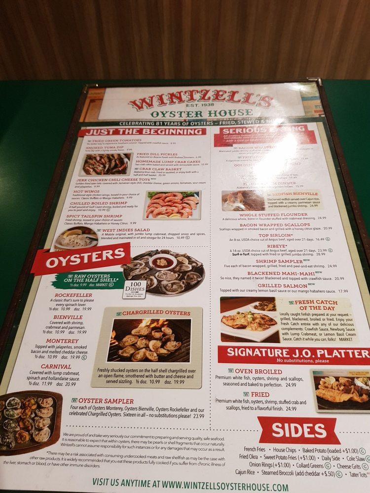 Menu at Wintzell's Oyster House restaurant, Mobile, 605 Dauphin St