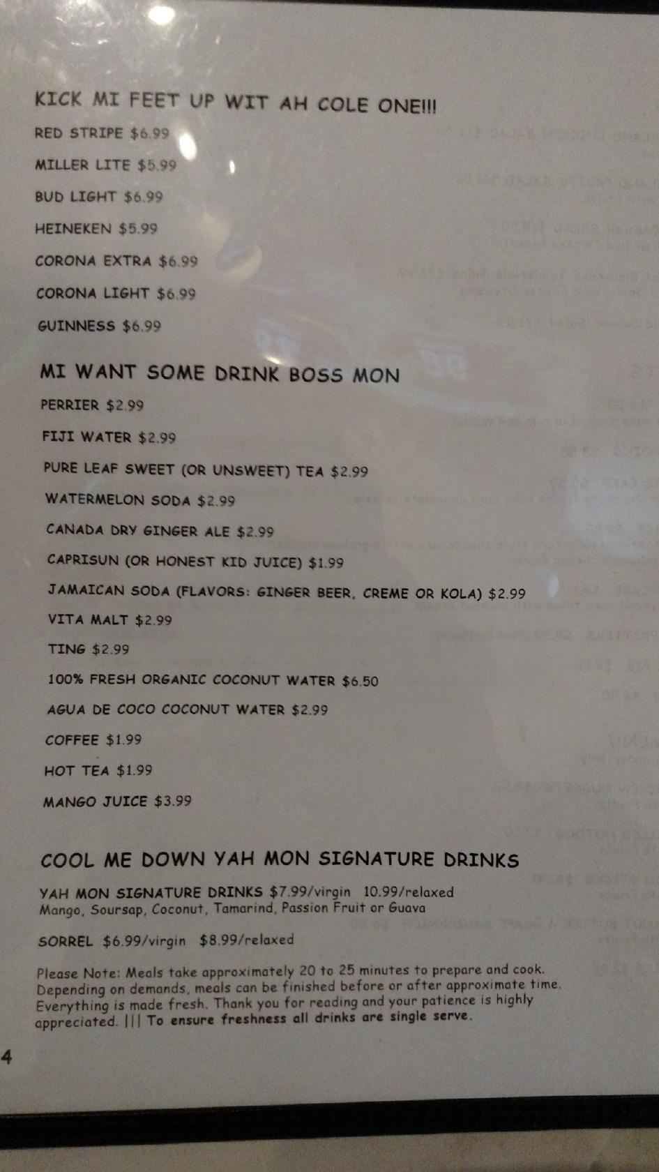 Menu at Yah Mon Caribbean Restaurant, Tampa