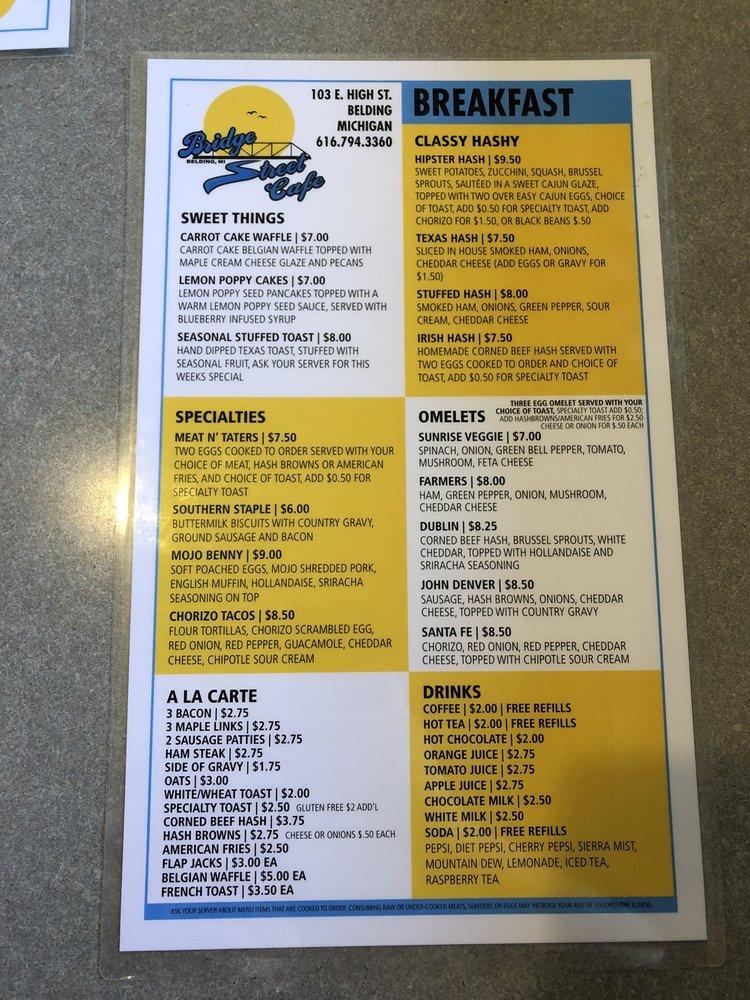 Menu at Bridge Street Cafe, Belding
