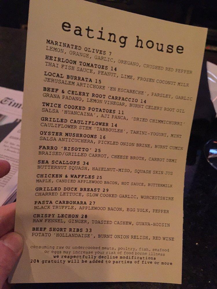 Menu at Eating House Miami restaurant, Coral Gables
