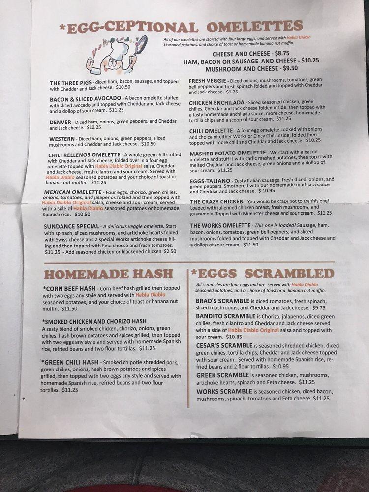 Menu at Egg Works restaurant, Las Vegas, Sunset Rd