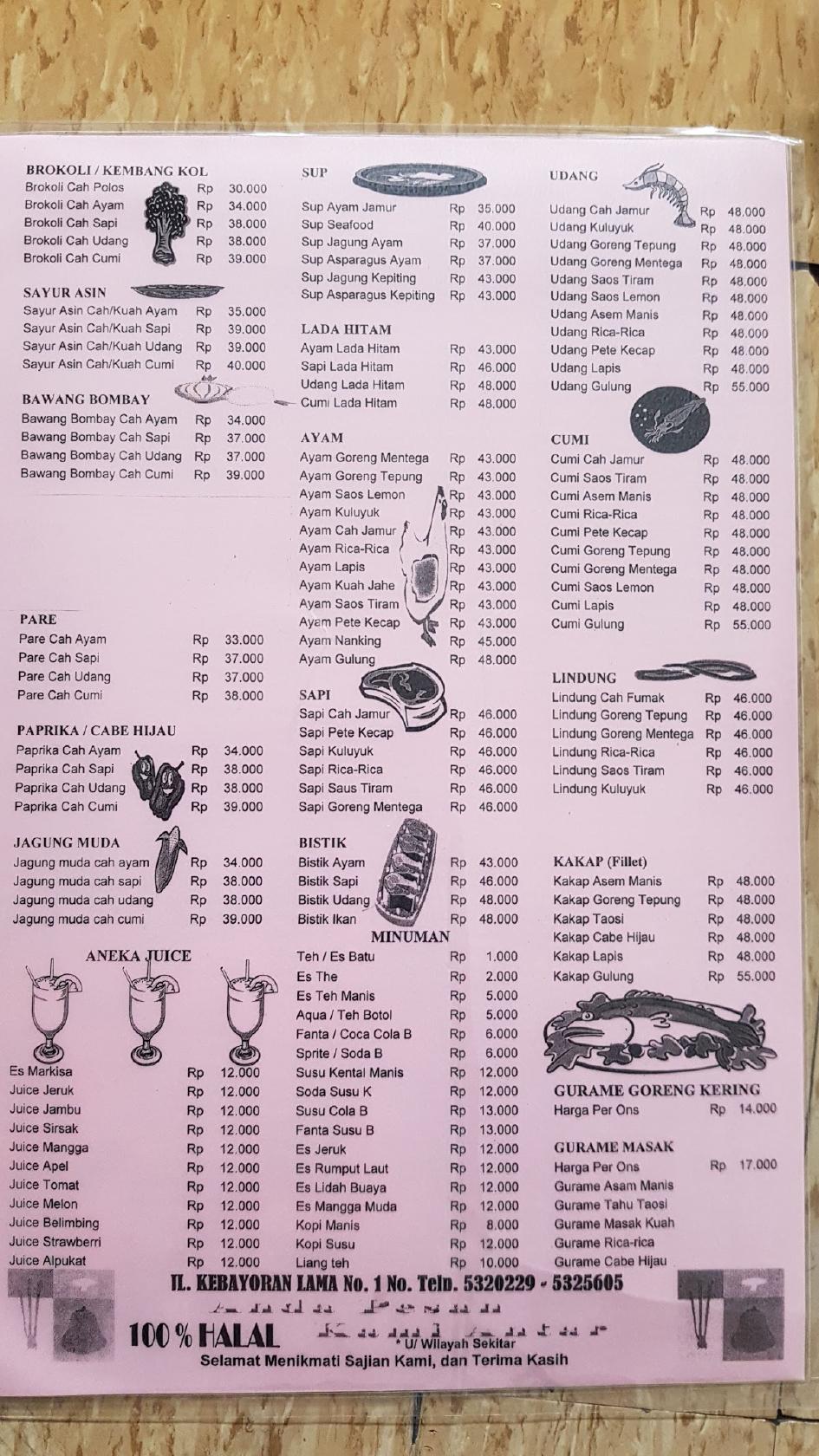 Menu at RM. Chandra 2 Kebayoran lama restaurant, West Jakarta, Jl. Raya ...
