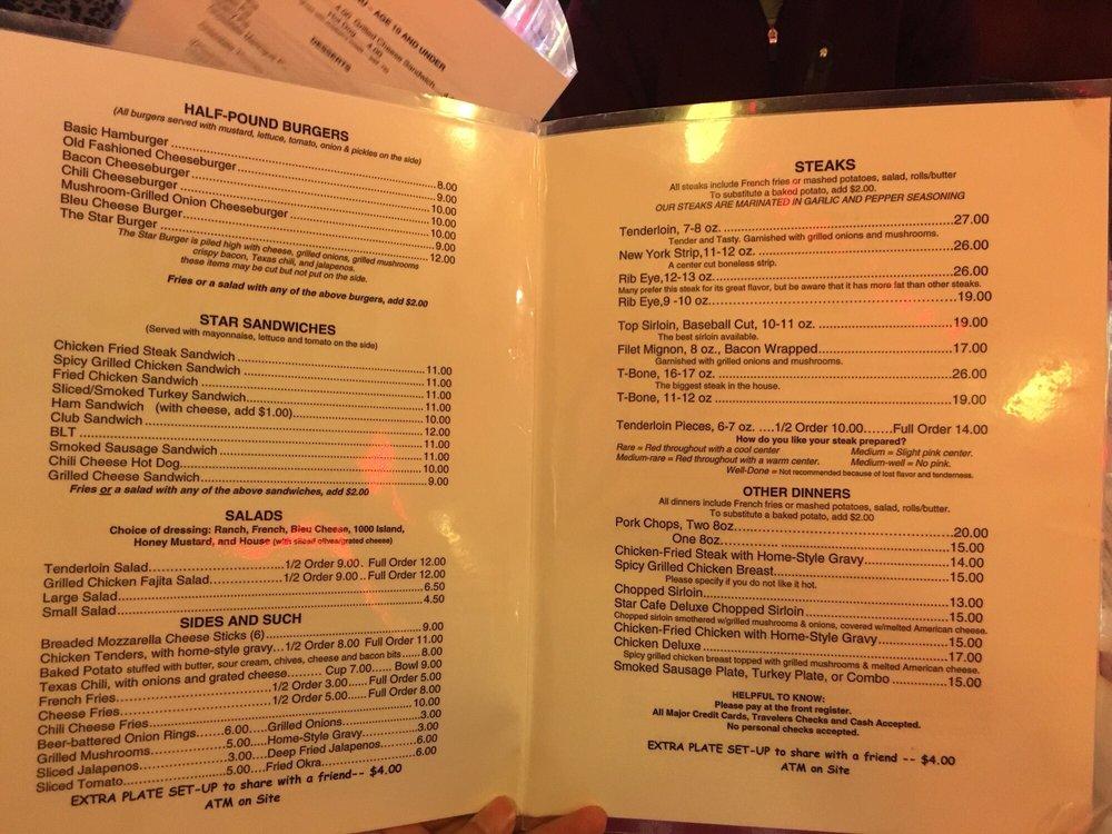 Menu at The Star Cafe, Fort Worth, 111 W Exchange Ave