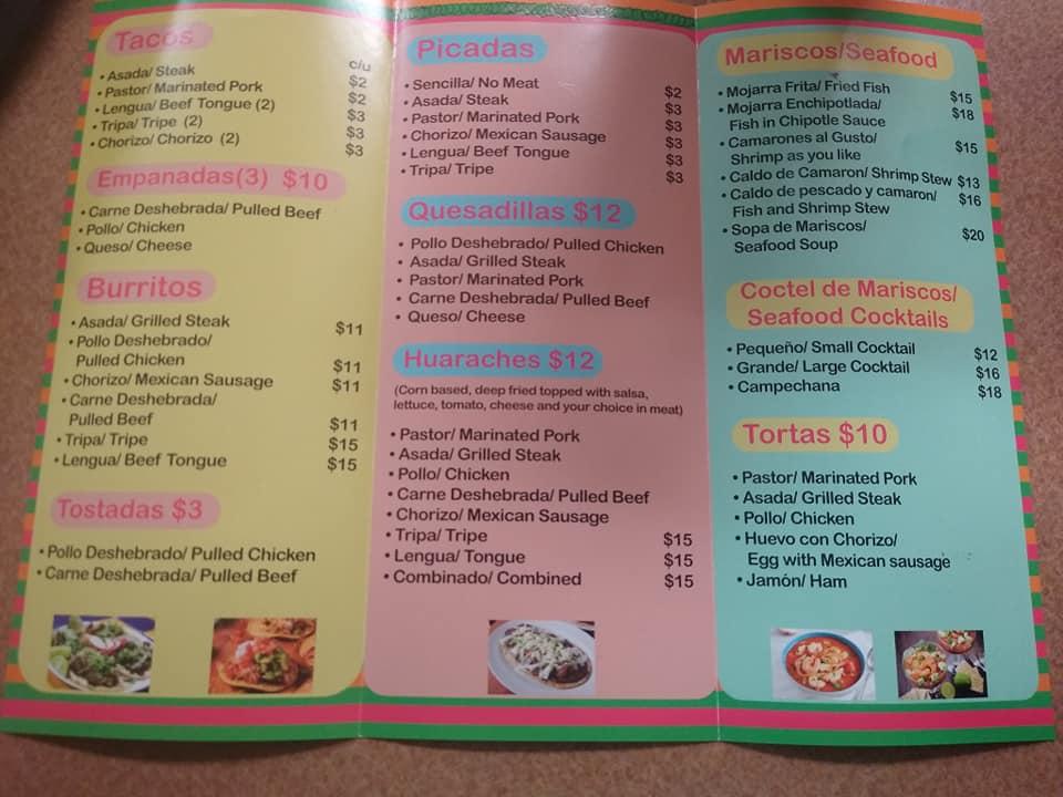 Menu at Taqueria Tacana & Mexican Grocery restaurant, Selbyville