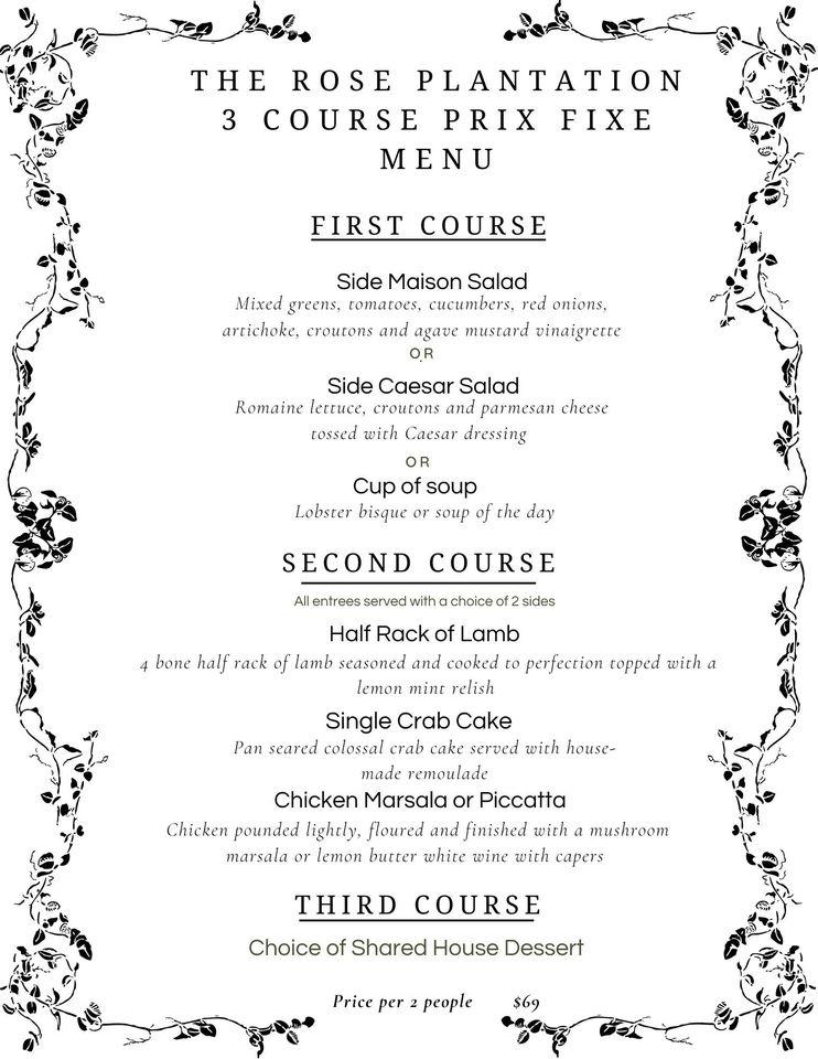 Menu at The Rose Plantation restaurant, Fruitland Park