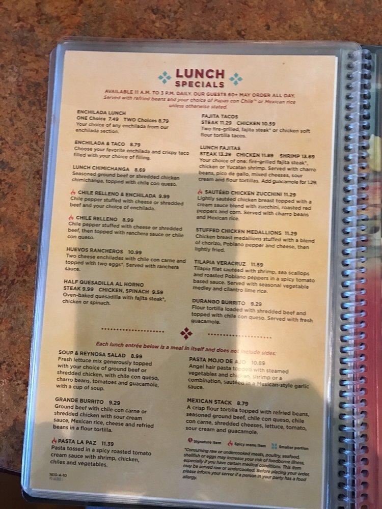 Menu at Abuelo's Mexican Restaurant, Lubbock