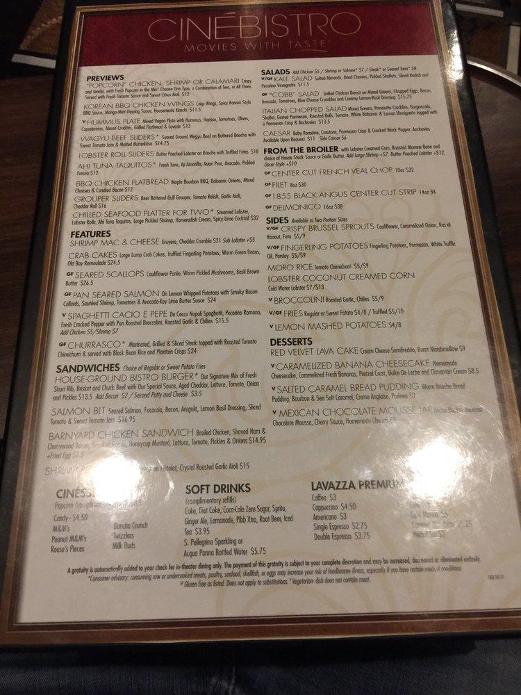 Menu at CMX CinéBistro Siesta Key cafe, Sarasota
