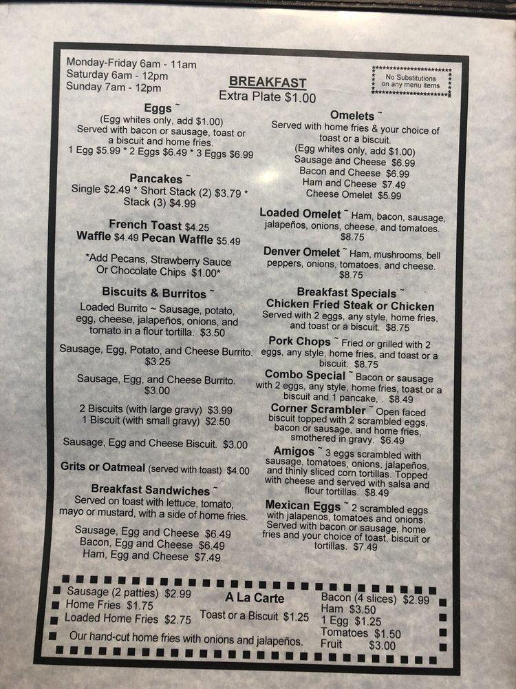 Menu at Corner Cafe, North Richland Hills, Mid Cities Blvd