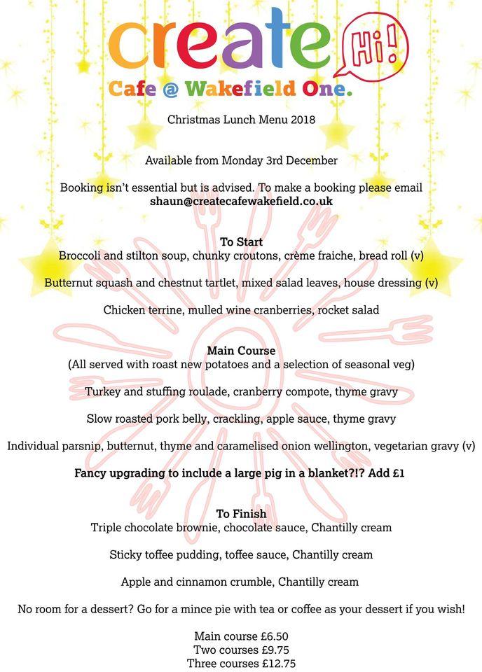 Menu at Create Cafe, Wakefield