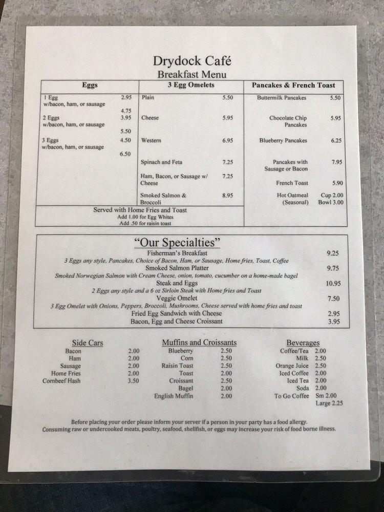 Menu at Drydock Cafe, Boston