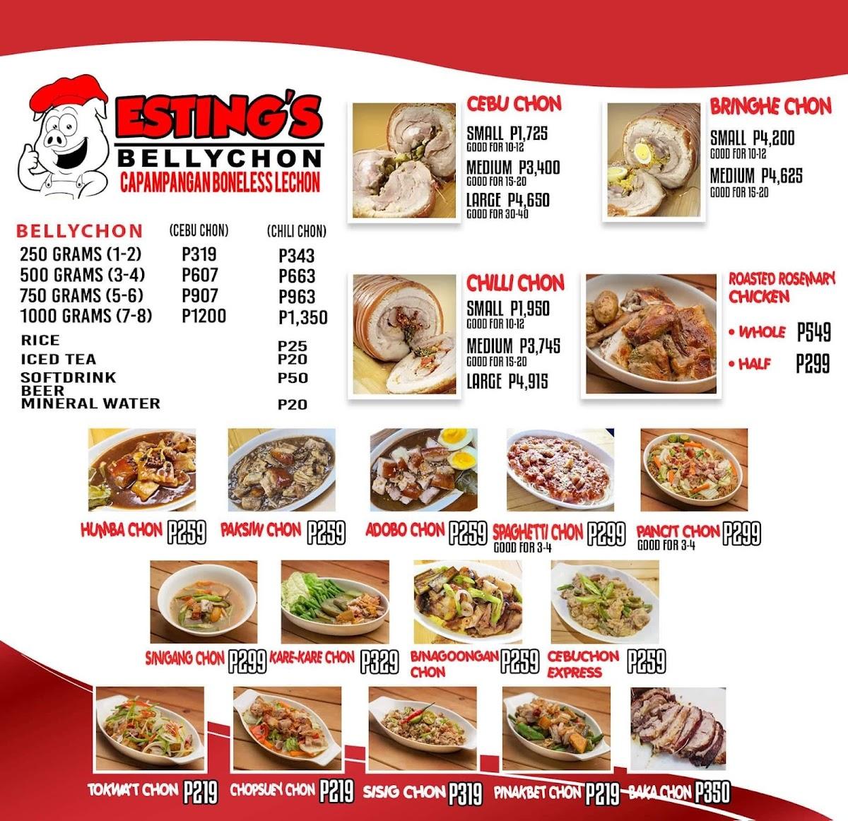 Menu at Esting's Bellychon Porac Pampanga restaurant, Porac
