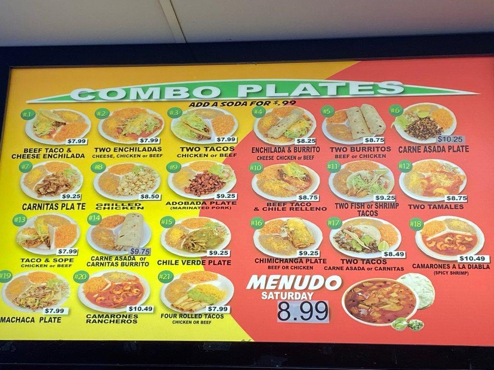 Menu at Paco's Tacos of Ogden restaurant, Marriott-Slaterville