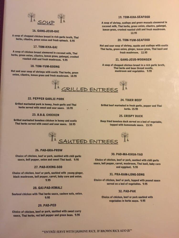 Menu at Sonora Thai Cuisine restaurant, Sonora