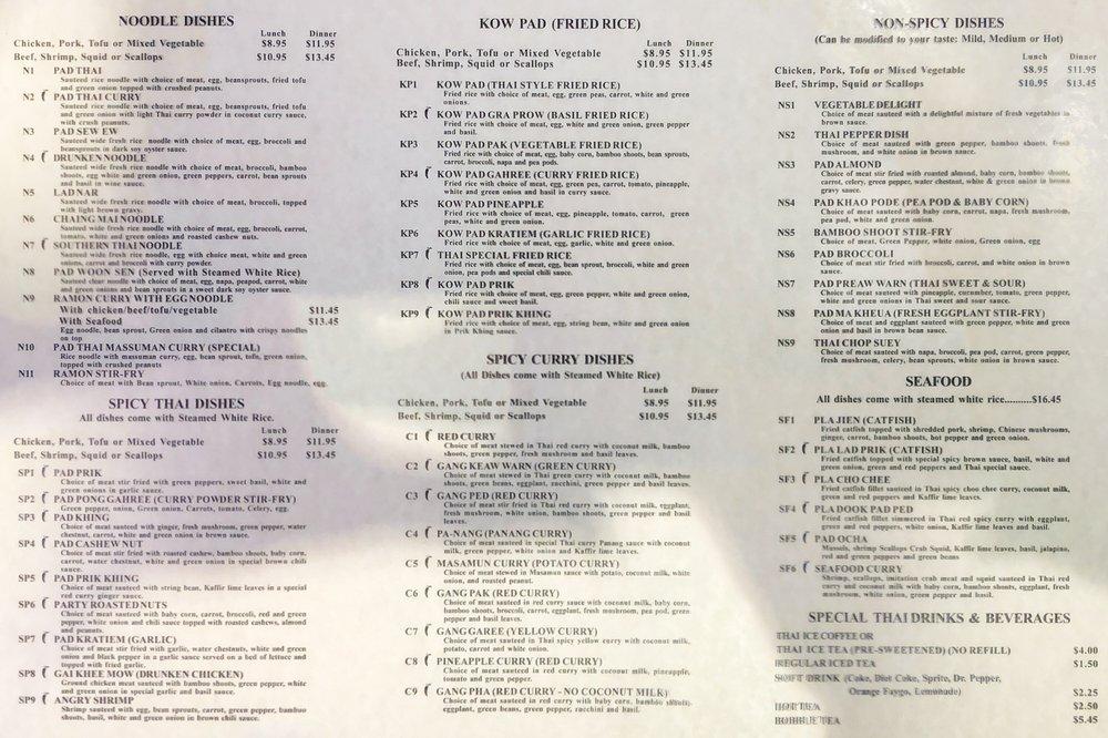 Menu at Thai Ocha restaurant, Plymouth, 200 S Main St