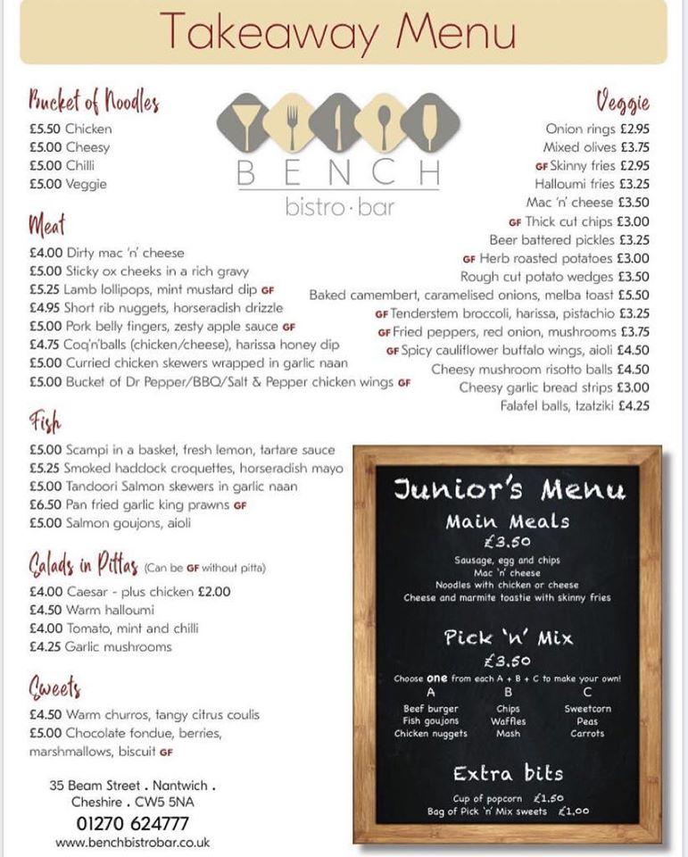 Menu at Bench Bistro Bar, Nantwich
