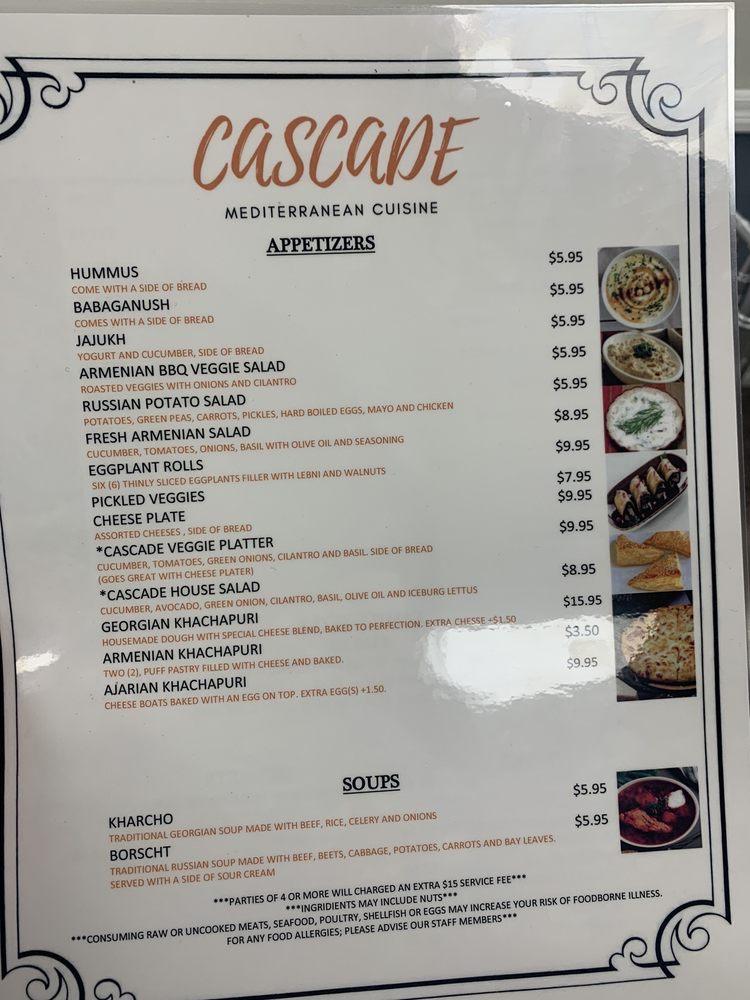 Menu at Cascade Mediterranean Cuisine restaurant, Las Vegas