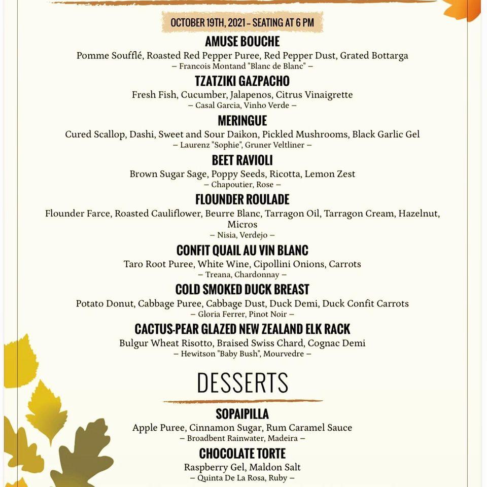 Menu at Chef's Table at the Edgewater restaurant, Winter Garden