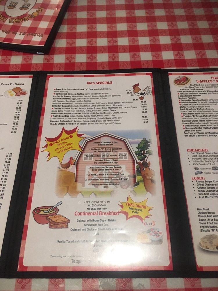 Menu at Mo's Egg House restaurant, Temecula
