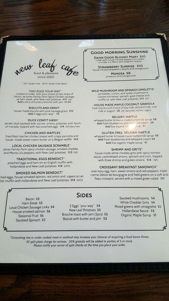 Menu at Outlook Inn and New Leaf Cafe, Eastsound