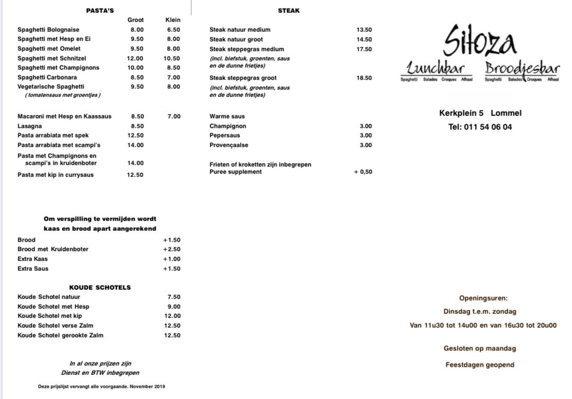 Menu at Sitoza, Lommel, Kerkplein 5