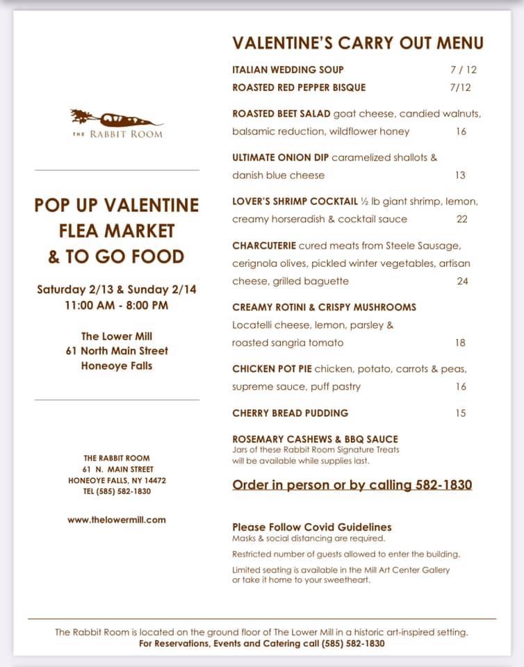 Menu at The Rabbit Room restaurant, Honeoye Falls