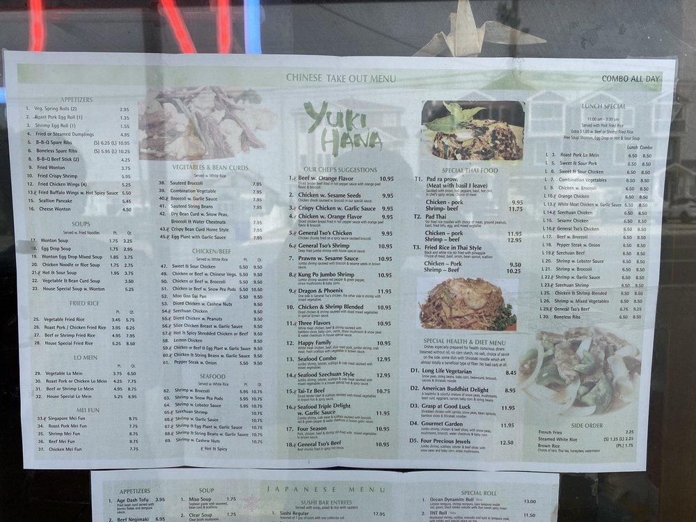 Menu at Yuki Hana Restaurant, Brigantine