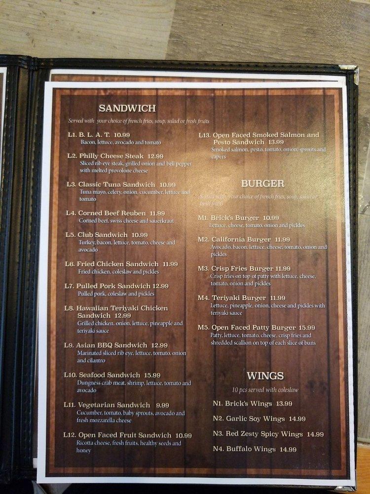 Menu at 833 Brick Cafe, Livermore